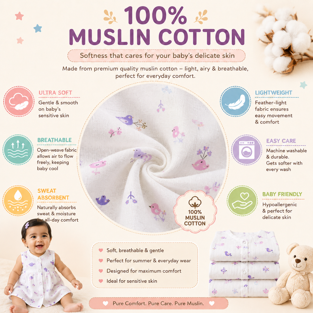 Front Open Muslin Frock | Summer Wear (Pink Heart) – Lilimi