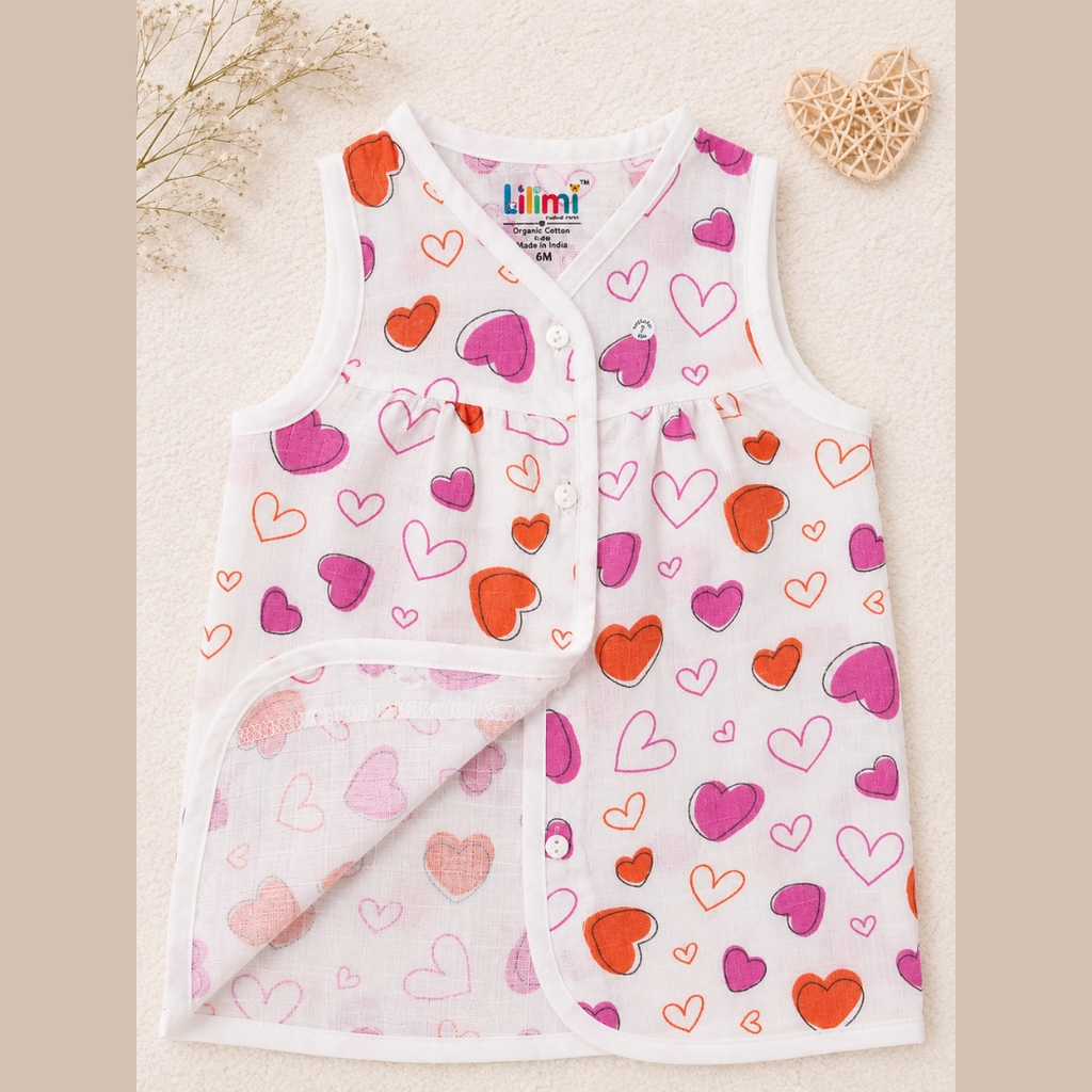 Front Open Muslin Frock | Summer Wear (Pink Heart) – Lilimi