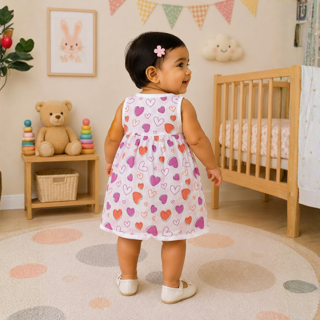 Front Open Muslin Frock | Summer Wear (Pink Heart) – Lilimi